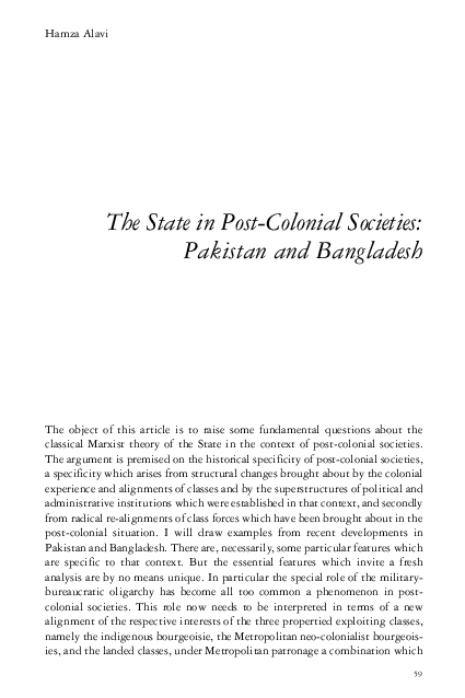 (PDF) The State in Post-Colonial Societies: Pakistan and Bangladesh