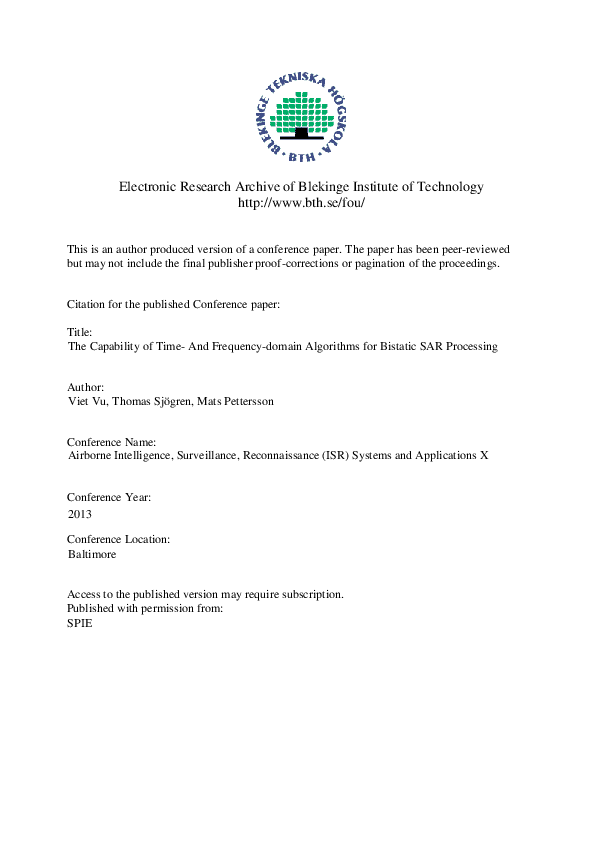 (PDF) The capability of time- and frequency-domain algorithms for bistatic SAR processing