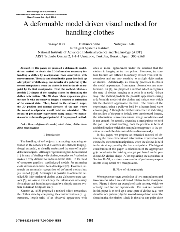 (PDF) A deformable model driven visual method for handling clothes