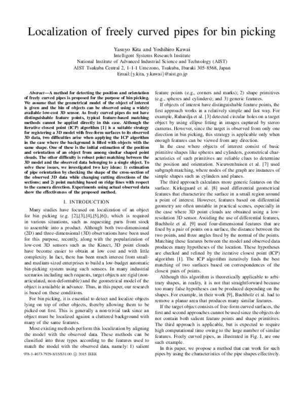 (PDF) Localization of freely curved pipes for bin picking
