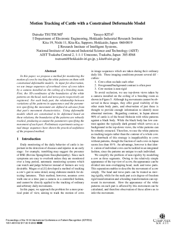 (PDF) Motion tracking of cattle with a constrained deformable model (PDF) Motion tracking of cattle with a constrained deformable model