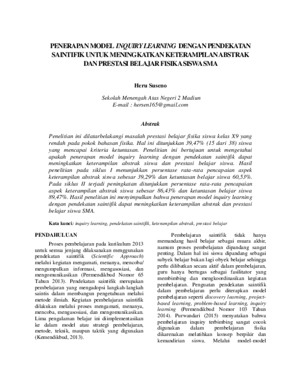 (PDF) Penerapan Model Inquiry Learning Dengan Pendekatan Saintifik ...