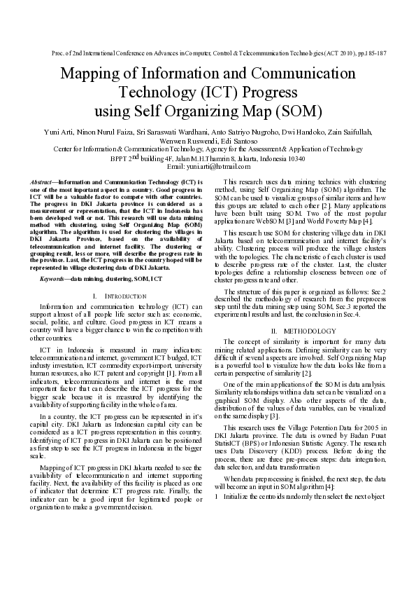 (PDF) Technology (ICT) Progress using Self Organizing Map (SOM)