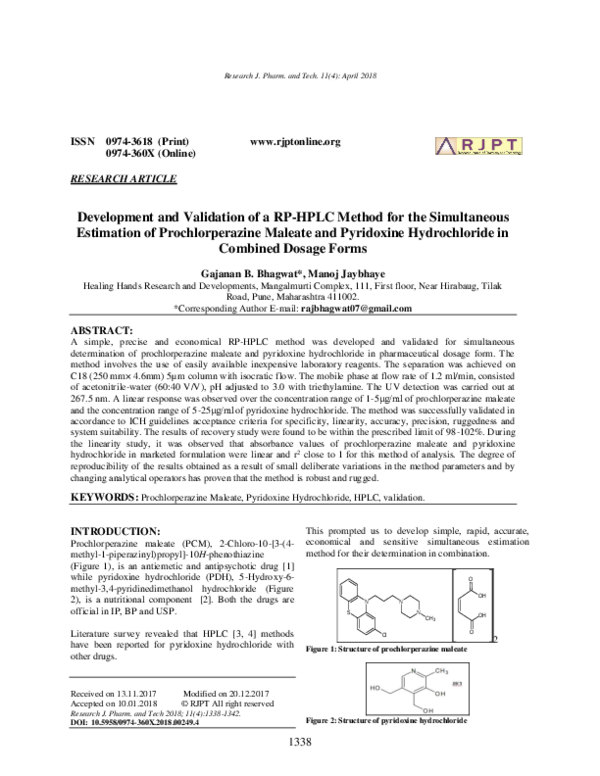 (PDF) Development and Validation of a RP-HPLC Method for the Simultaneous Estimation of ...