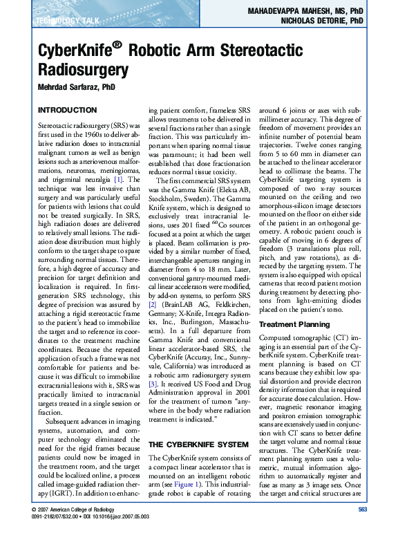 (PDF) CyberKnife® Robotic Arm Stereotactic Radiosurgery