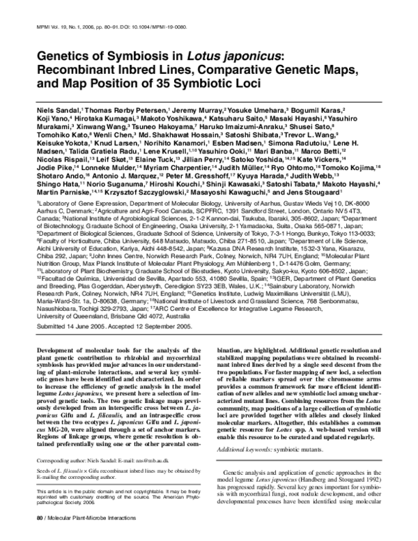 (PDF) Genetics of Symbiosis inLotus japonicus: Recombinant Inbred Lines ...