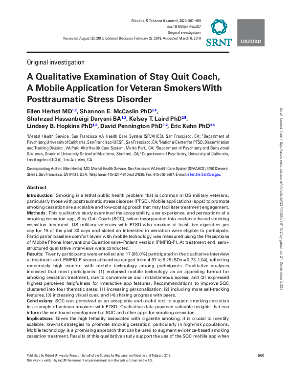 A Qualitative Examination of Stay Quit Coach, A Mobile Application for ...