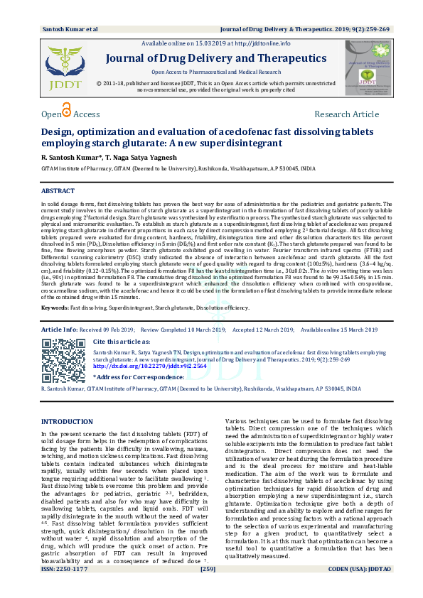 (PDF) Design, optimization and evaluation of aceclofenac fast dissolving tablets employing ...