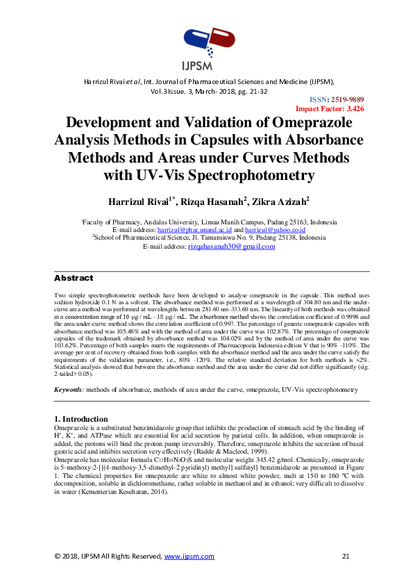 (PDF) Recent Development and Validation of Omeprazole Analysis Methods in Capsules with ...