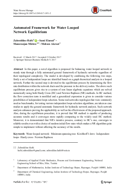 (PDF) Automated Framework for Water Looped Network Equilibrium