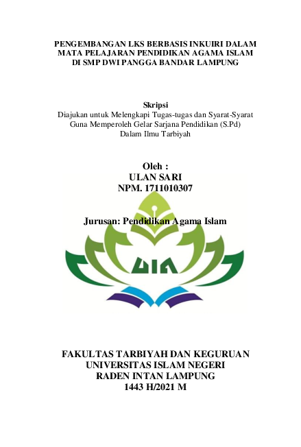 (PDF) Pengembangan LKS Berbasis Inkuiri Dalam Mata Pelajaran Pendidikan Agama Islam DI SMP Dwi ...