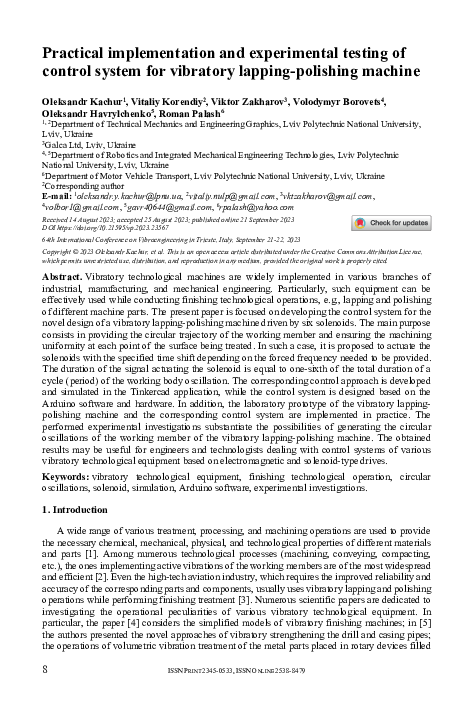 Pdf Practical Implementation And Experimental Testing Of Control System For Vibratory Lapping