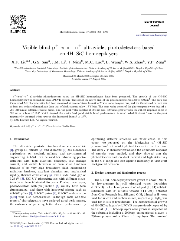 (PDF) Visible blind p+–π–n−–n+ ultraviolet photodetectors based on 4H–SiC homoepilayers