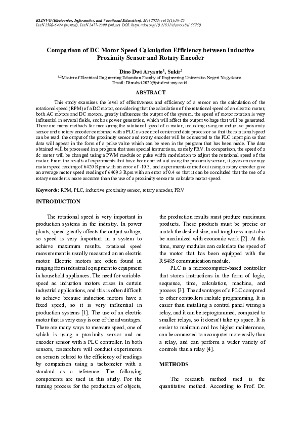 (PDF) Comparison of DC Motor Speed Calculation Efficiency between ...
