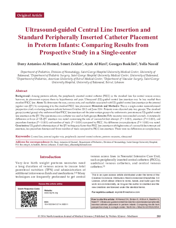 (PDF) Ultrasound-guided central line insertion and standard peripherally inserted catheter ...