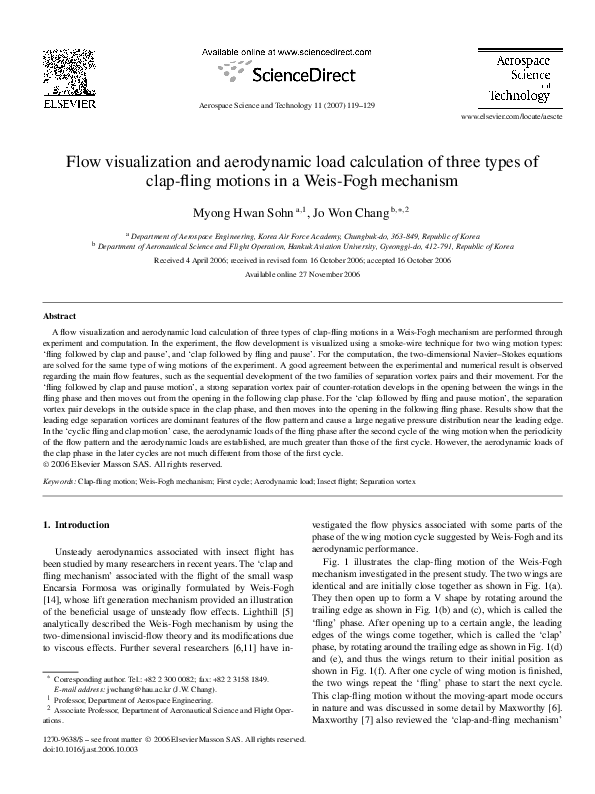 (PDF) Flow visualization and aerodynamic load calculation of three types of clap-fling motions ...