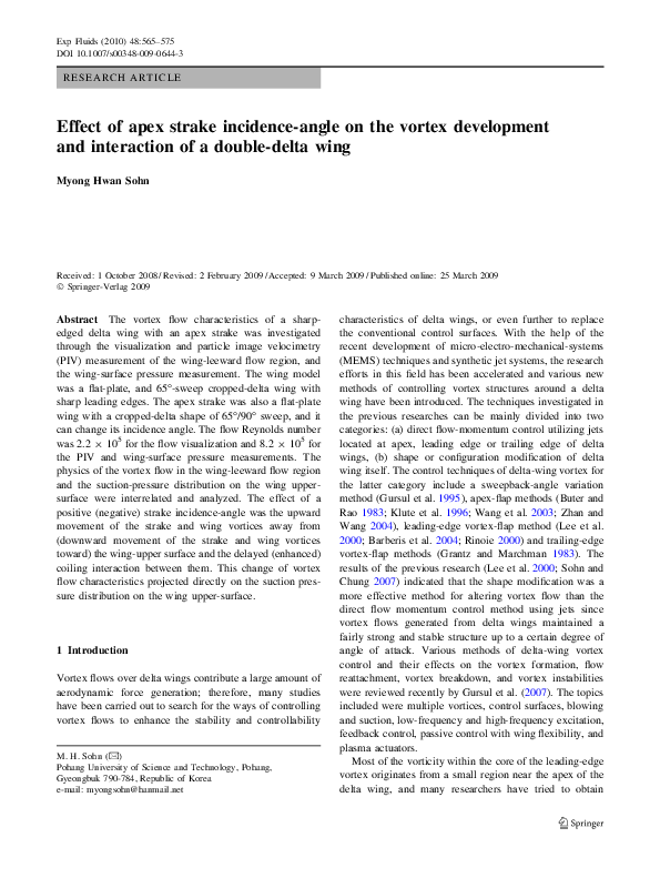 (PDF) Effect of apex strake incidence-angle on the vortex development ...