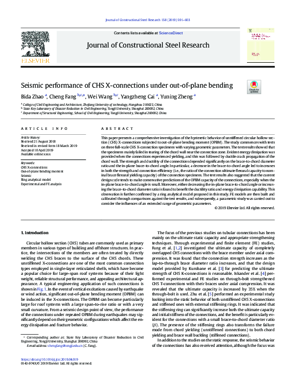 (PDF) Seismic performance of CHS X-connections under out-of-plane bending