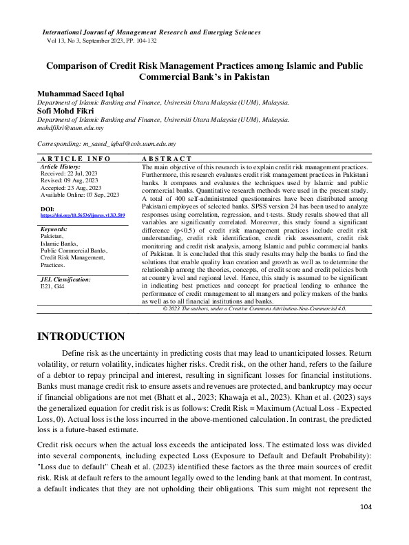 (PDF) Comparison of Credit Risk Management Practices among Islamic and ...