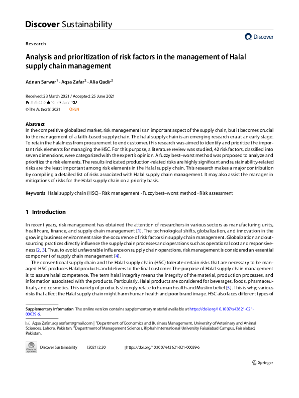 (PDF) Analysis and prioritization of risk factors in the management of ...