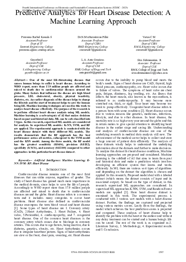 (PDF) Predictive Analytics for Heart Disease Detection: A Machine Learning Approach