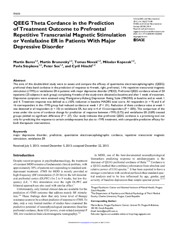 (PDF) QEEG Theta Cordance in the Prediction of Treatment Outcome to ...