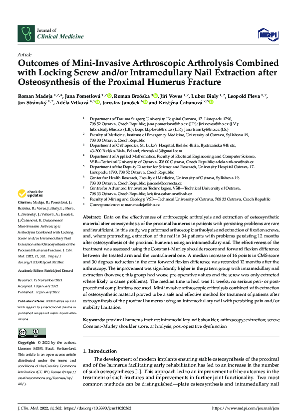 (PDF) Outcomes of Mini-Invasive Arthroscopic Arthrolysis Combined with ...