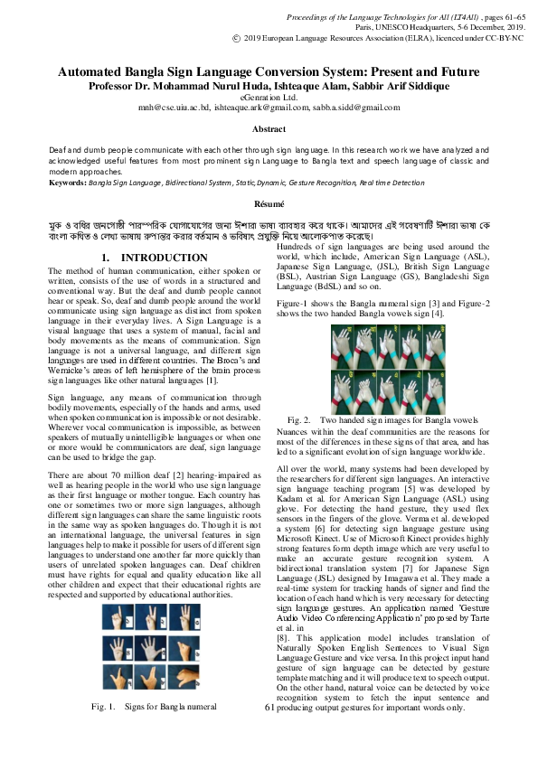 (PDF) Automated Bangla Sign Language Conversion System: Present and Future