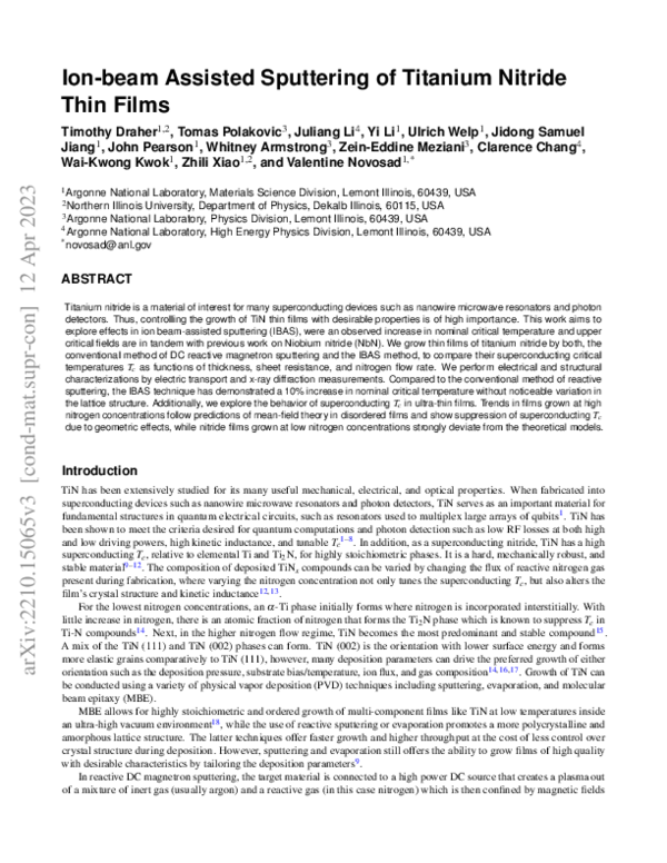 (PDF) Ion-beam Assisted Sputtering of Titanium Nitride Thin Films