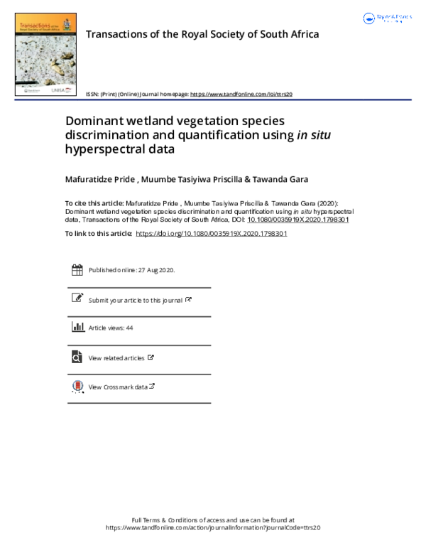 (PDF) Dominant wetland vegetation species discrimination and quantification using in situ ...