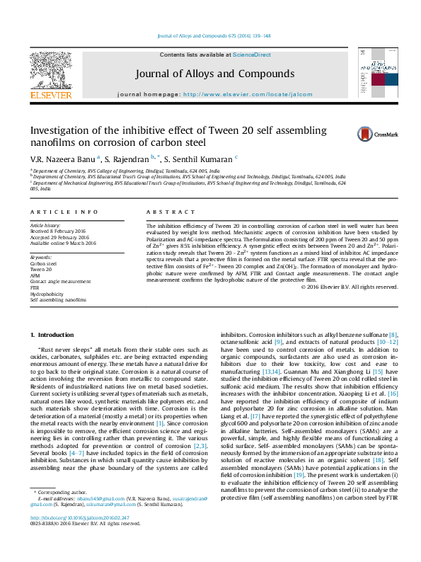 (PDF) Investigation of the inhibitive effect of Tween 20 self ...