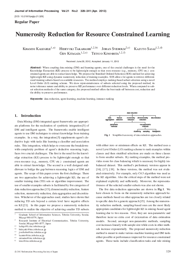 (PDF) Numerosity Reduction for Resource Constrained Learning | Khamisi ...