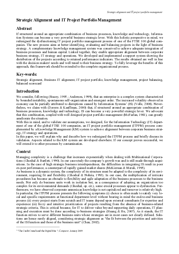 (PDF) Strategic Alignment and IT Project Portfolio Management