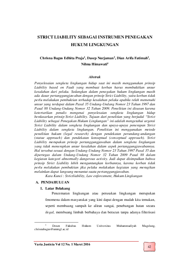 (PDF) Strict Liability Sebagai Instrumen Penegakan Hukum Lingkungan