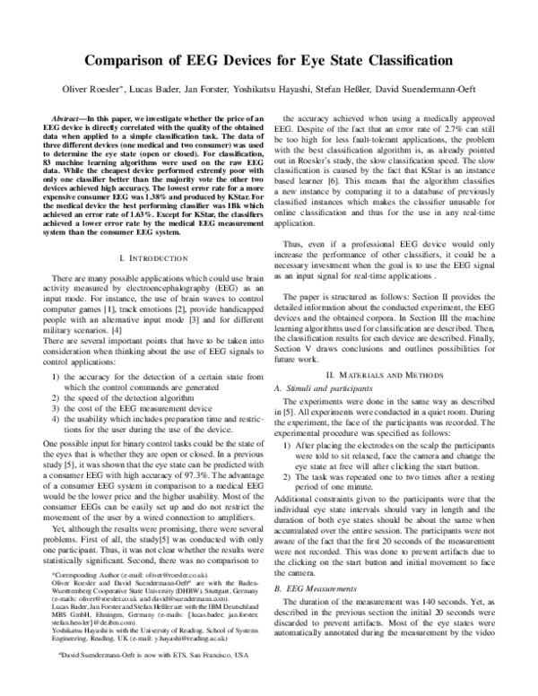 (PDF) Comparison of EEG Devices for Eye State Classification