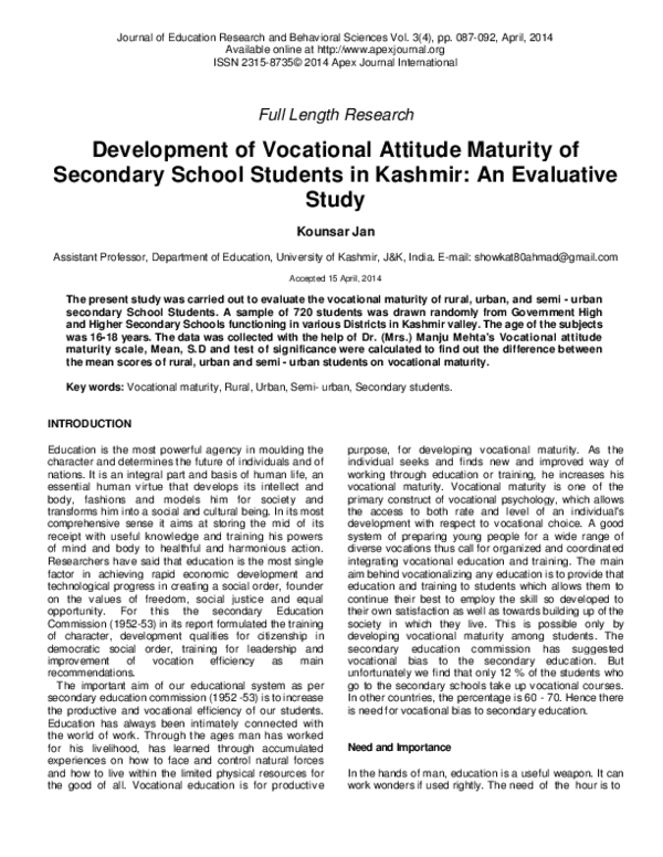 (PDF) Development of Vocational Attitude Maturity of Secondary School ...