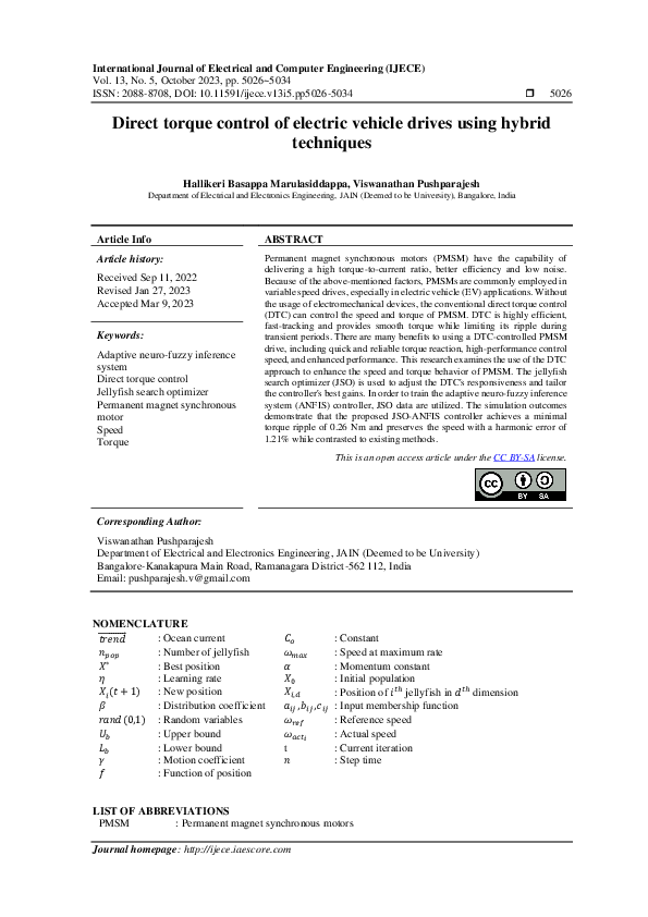 (PDF) Direct torque control of electric vehicle drives using hybrid techniques