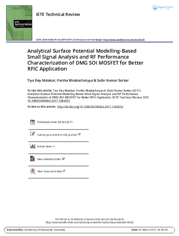 (PDF) Analytical Surface Potential Modelling-Based Small Signal Analysis and RF Performance ...