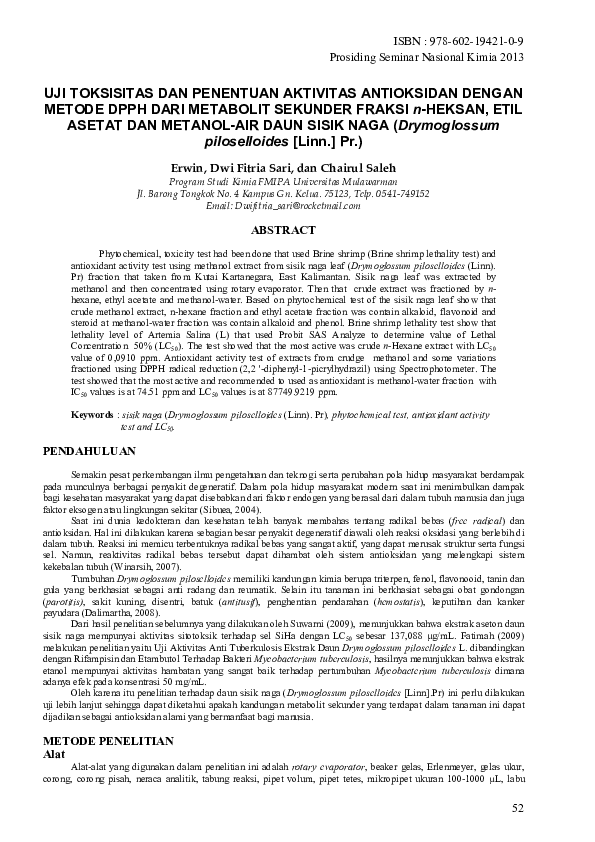 (PDF) UJI TOKSISITAS DAN PENENTUAN AKTIVITAS ANTIOKSIDAN DENGAN METODE ...