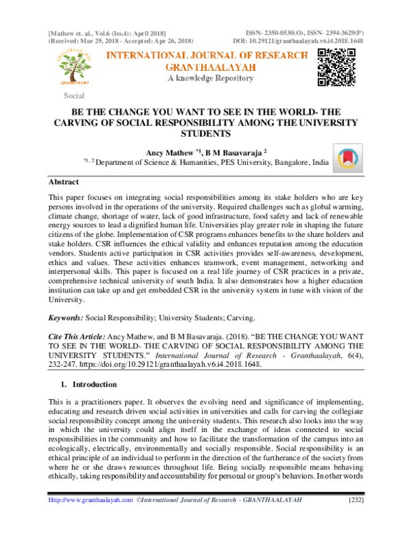 (PDF) Be the Change You Want to See in the World- the Carving of Social ...