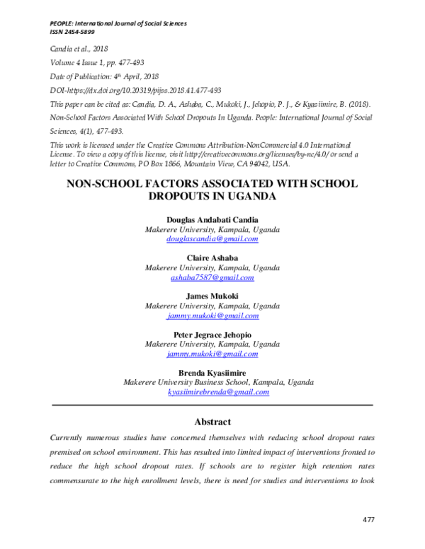 (PDF) Non-School Factors Associated with School Dropouts in Uganda