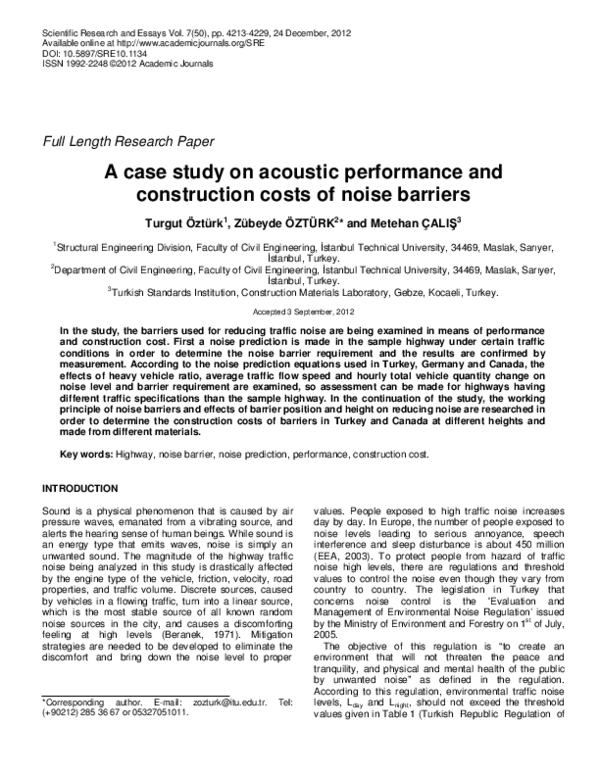 (PDF) A case study on acoustic performance and construction costs of ...