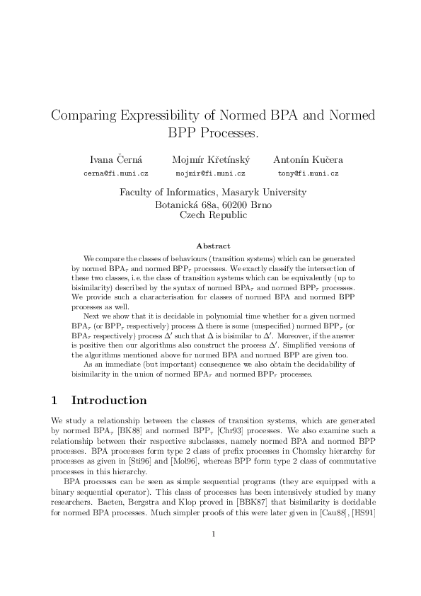 (PDF) Comparing expressibility of normed BPA and normed BPP processes