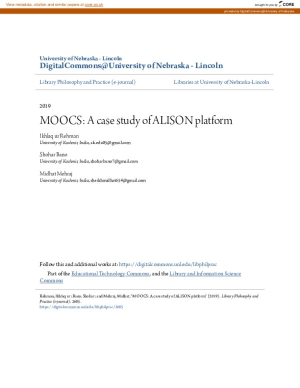 (PDF) MOOCS: A case study of ALISON platform