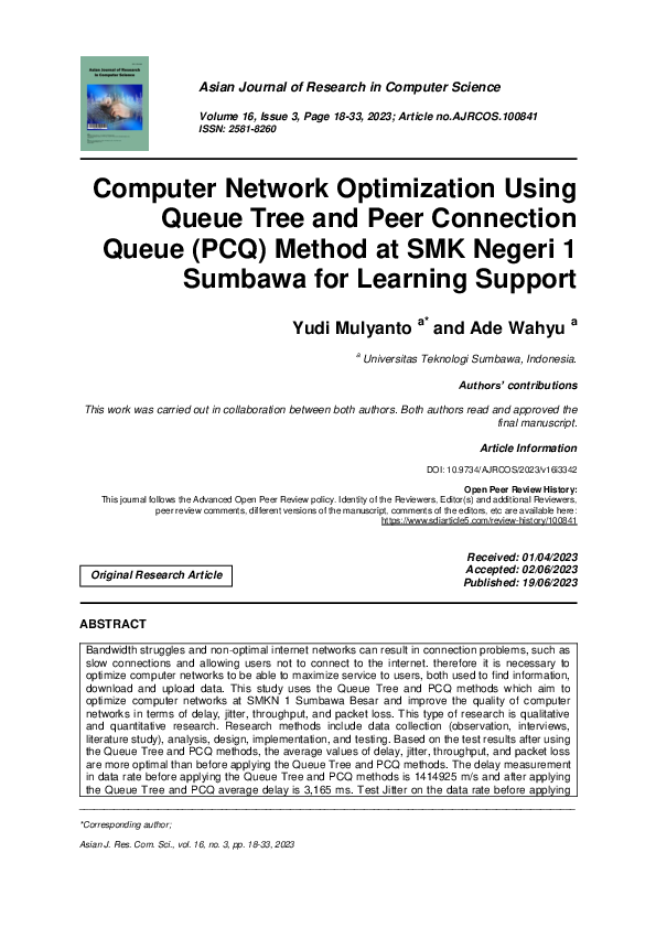 (PDF) Computer Network Optimization Using Queue Tree and Peer Connection Queue (PCQ) Method at ...