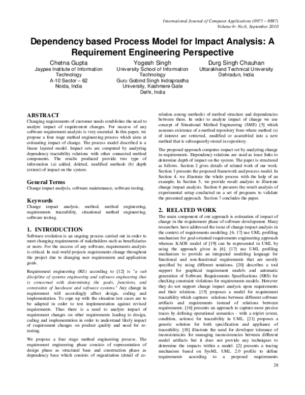 (PDF) Dependency based Process Model for Impact Analysis: A Requirement Engineering Perspective