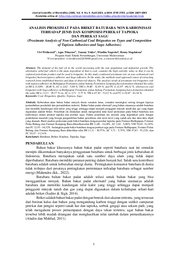 (PDF) Analisis Proksimat Pada Briket Batubara Non Karbonisasi Terhadap Jenis Dan Komposisi ...