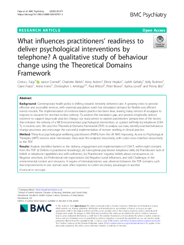 (PDF) What influences practitioners’ readiness to deliver psychological interventions by ...