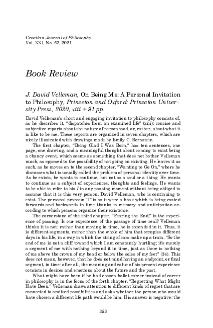 (PDF) J. David Velleman, On Being Me: A Personal Invitation to Philosophy