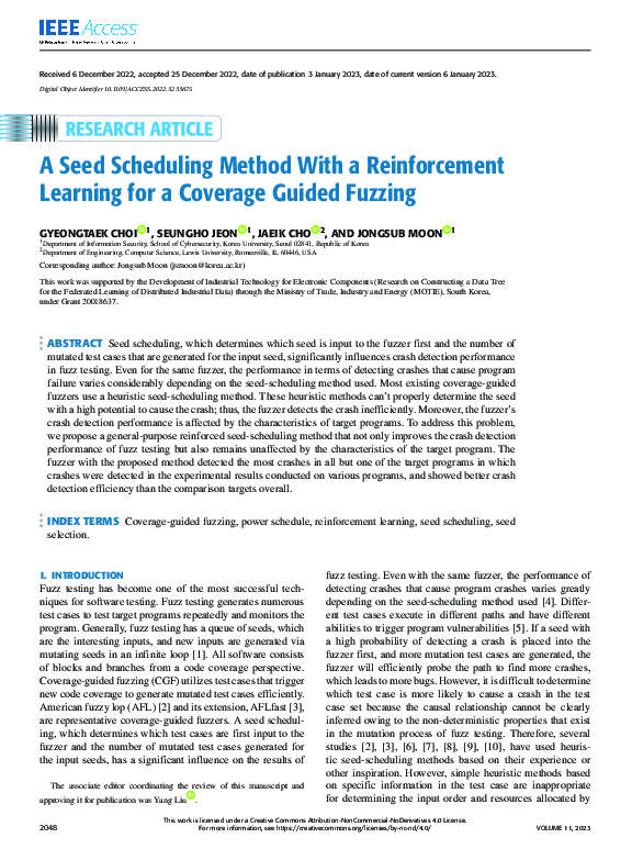 (PDF) A Seed Scheduling Method With a Reinforcement Learning for a Coverage Guided Fuzzing